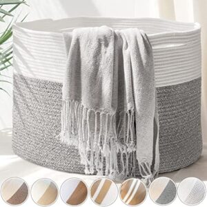 homyam throw blanket basket for living room | xxxlarge rope basket for storage | large woven basket for storage | pillow basket & blanket holder for bedroom | woven laundry hamper basket – 22″ x 14″