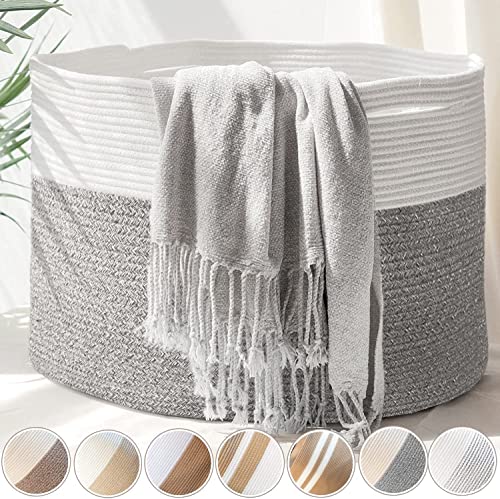 HOMYAM Throw Blanket Basket for Living Room | XXXLarge Rope Basket for Storage | Large Woven Basket for Storage | Pillow Basket & Blanket Holder for Bedroom | Woven Laundry Hamper Basket - 22" x 14"