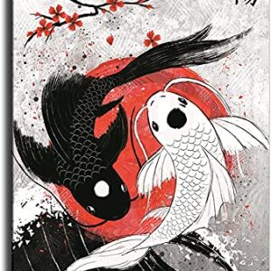 patient Koi Fish Wall Art Yin Yang Poster Canvas Printing|08 X 12 |Room Aesthetic|Bedroom Living Room Japanese Style Decoration (08×12inch), 08 x 12 in