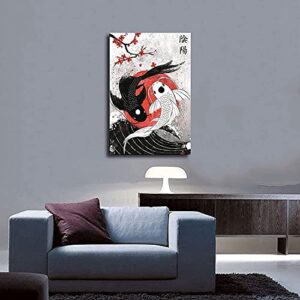 patient Koi Fish Wall Art Yin Yang Poster Canvas Printing|08 X 12 |Room Aesthetic|Bedroom Living Room Japanese Style Decoration (08×12inch), 08 x 12 in