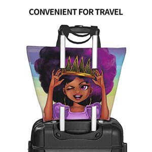 fekupizz Afro Black Girl With Purple Hair Canvas Tote Bag, Women Large Shoulder Bag, Shopping Bag