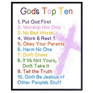 The Ten Commandments - 8x10 Christian Religious Scripture, Bible Verse Wall Art - Kids Wall Decor, Kids Bedroom Decor, Kids Wall Art - Gift For Child, Boys, Girls Room, Nursery - Unframed Poster Print