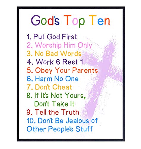 The Ten Commandments - 8x10 Christian Religious Scripture, Bible Verse Wall Art - Kids Wall Decor, Kids Bedroom Decor, Kids Wall Art - Gift For Child, Boys, Girls Room, Nursery - Unframed Poster Print