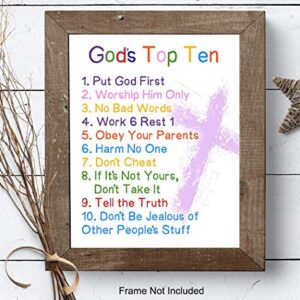 The Ten Commandments - 8x10 Christian Religious Scripture, Bible Verse Wall Art - Kids Wall Decor, Kids Bedroom Decor, Kids Wall Art - Gift For Child, Boys, Girls Room, Nursery - Unframed Poster Print