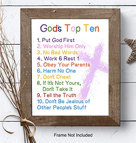 The Ten Commandments - 8x10 Christian Religious Scripture, Bible Verse Wall Art - Kids Wall Decor, Kids Bedroom Decor, Kids Wall Art - Gift For Child, Boys, Girls Room, Nursery - Unframed Poster Print