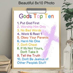 The Ten Commandments - 8x10 Christian Religious Scripture, Bible Verse Wall Art - Kids Wall Decor, Kids Bedroom Decor, Kids Wall Art - Gift For Child, Boys, Girls Room, Nursery - Unframed Poster Print