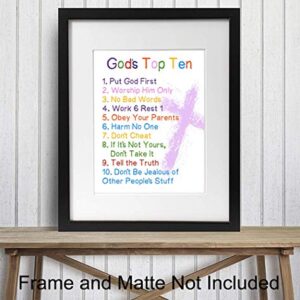 The Ten Commandments - 8x10 Christian Religious Scripture, Bible Verse Wall Art - Kids Wall Decor, Kids Bedroom Decor, Kids Wall Art - Gift For Child, Boys, Girls Room, Nursery - Unframed Poster Print