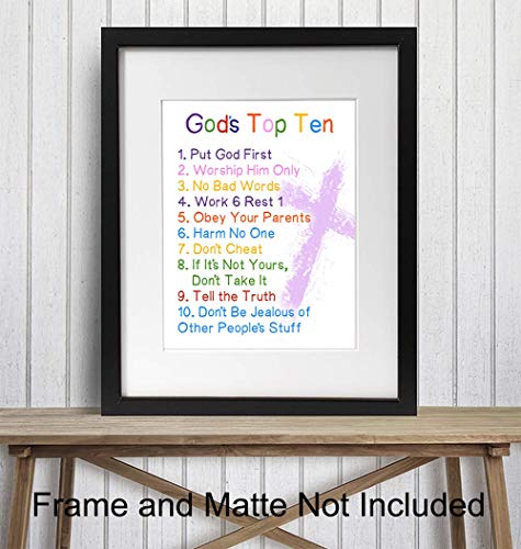 The Ten Commandments - 8x10 Christian Religious Scripture, Bible Verse Wall Art - Kids Wall Decor, Kids Bedroom Decor, Kids Wall Art - Gift For Child, Boys, Girls Room, Nursery - Unframed Poster Print