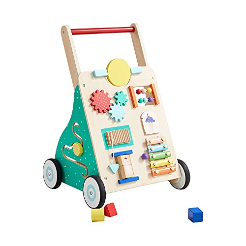 Asweets Wooden Baby Walker Push and Pull Learning Activity Walker for Boys and Girls Sit to Stand Learning Walker Toddler Toy (Color)