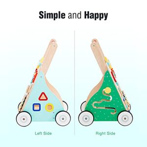 Asweets Wooden Baby Walker Push and Pull Learning Activity Walker for Boys and Girls Sit to Stand Learning Walker Toddler Toy (Color)