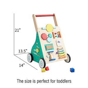 Asweets Wooden Baby Walker Push and Pull Learning Activity Walker for Boys and Girls Sit to Stand Learning Walker Toddler Toy (Color)