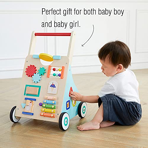 Asweets Wooden Baby Walker Push and Pull Learning Activity Walker for Boys and Girls Sit to Stand Learning Walker Toddler Toy (Color)