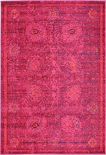 Rugs.com Fleur Collection Rug – 4' x 6' Red Medium-Pile Rug Perfect for Entryways, Kitchens, Breakfast Nooks, Accent Pieces