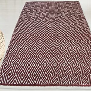 Chardin home 100% Cotton Diamond 3x5 Area Rug Fully Reversible, Machine Washable, Brick Red-Ivory