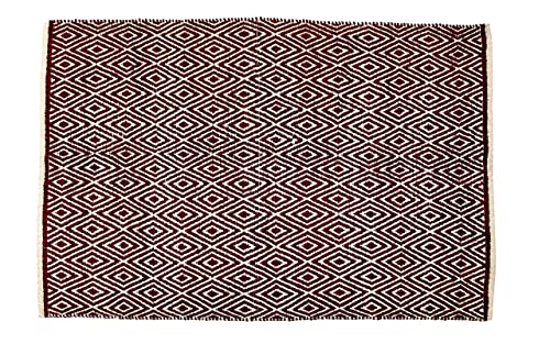 Chardin home 100% Cotton Diamond 3x5 Area Rug Fully Reversible, Machine Washable, Brick Red-Ivory