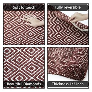 Chardin home 100% Cotton Diamond 3x5 Area Rug Fully Reversible, Machine Washable, Brick Red-Ivory