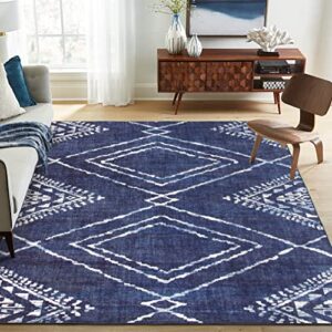 ReaLife Machine Washable Rug - Stain Resistant, Non-Shed - Eco-Friendly, Non-Slip, Family & Pet Friendly - Made from Premium Recycled Fibers - Moroccan Diamond - Blue, 5' x 7'