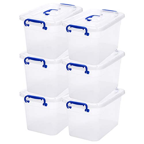 6-Pack Clear Storage Box 7 Quart, Plastic Storage Latch Bins with Handle 6.5 Liter