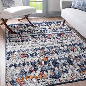 Rugs.com Morocco Collection Rug – 8' x 10' Navy Blue High-Pile Rug Perfect for Living Rooms, Large Dining Rooms, Open Floorplans