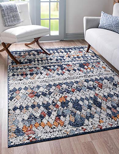 Rugs.com Morocco Collection Rug – 8' x 10' Navy Blue High-Pile Rug Perfect for Living Rooms, Large Dining Rooms, Open Floorplans