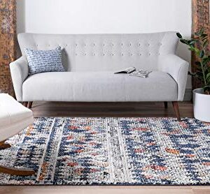 Rugs.com Morocco Collection Rug – 8' x 10' Navy Blue High-Pile Rug Perfect for Living Rooms, Large Dining Rooms, Open Floorplans