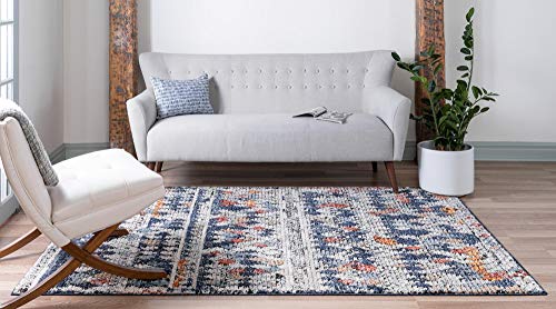 Rugs.com Morocco Collection Rug – 8' x 10' Navy Blue High-Pile Rug Perfect for Living Rooms, Large Dining Rooms, Open Floorplans