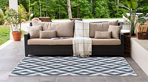 Unique Loom Jill Zarin Outdoor Collection Geometric Area Rug (4' 0 x 6' 0 Rectangular, Blue)