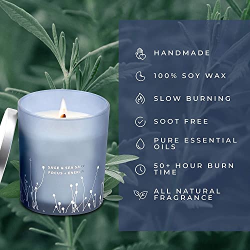 White Sage Sea Salt Candle | Sage Candles for Cleansing House | Candles for Home Scented | Sage Candle, Scented Candles for Men & Women, Energy Cleansing Candle, Relaxing Aromatherapy Scented Candle