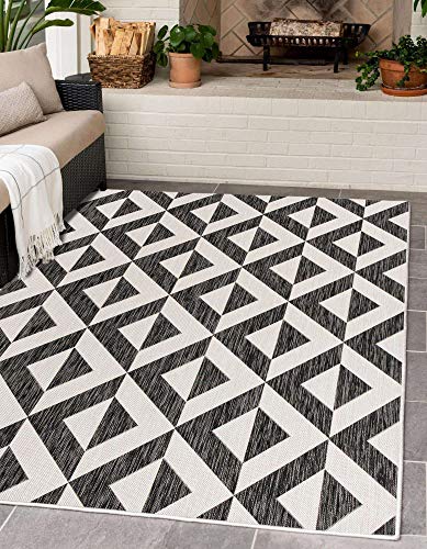 Unique Loom Jill Zarin Outdoor Collection Geometric Area Rug (7' 0 x 10' 0 Rectangular, Charcoal Gray)