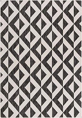 Unique Loom Jill Zarin Outdoor Collection Geometric Area Rug (7' 0 x 10' 0 Rectangular, Charcoal Gray)