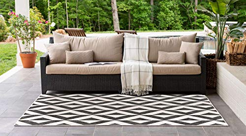 Unique Loom Jill Zarin Outdoor Collection Geometric Area Rug (7' 0 x 10' 0 Rectangular, Charcoal Gray)