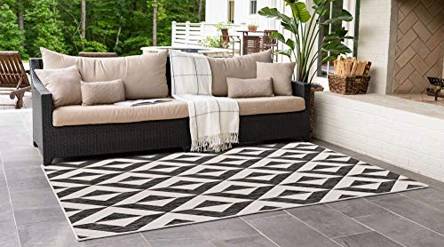 Unique Loom Jill Zarin Outdoor Collection Geometric Area Rug (7' 0 x 10' 0 Rectangular, Charcoal Gray)