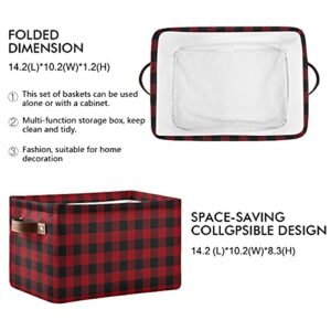 xigua Red Black Buffalo Plaid Storage Basket Large Toy Storage BIn Sturdy Foldable Rectangle Storage Box with Leather Handles for Office Home Nursery(1 PC)