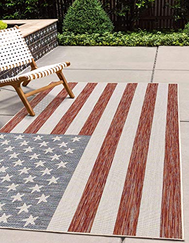 Unique Loom Jill Zarin Outdoor Collection Abstract Novelty Lines Area Rug (6' 0 x 9' 0 Rectangular, Red)