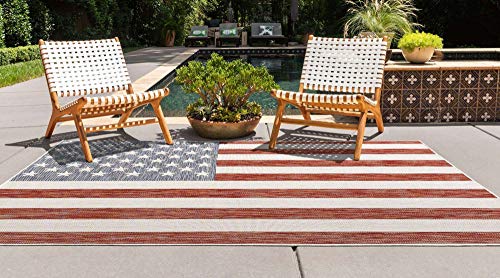 Unique Loom Jill Zarin Outdoor Collection Abstract Novelty Lines Area Rug (6' 0 x 9' 0 Rectangular, Red)