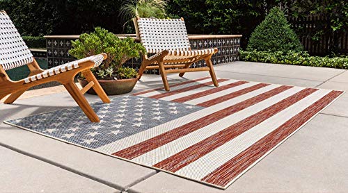 Unique Loom Jill Zarin Outdoor Collection Abstract Novelty Lines Area Rug (6' 0 x 9' 0 Rectangular, Red)