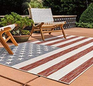 Unique Loom Jill Zarin Outdoor Collection Abstract Novelty Lines Area Rug (6' 0 x 9' 0 Rectangular, Red)