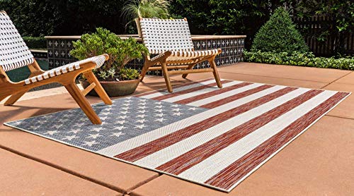 Unique Loom Jill Zarin Outdoor Collection Abstract Novelty Lines Area Rug (6' 0 x 9' 0 Rectangular, Red)