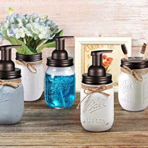 Mason Jar Bathroom Set（3 Piece）-Foaming Soap Dispenser, Toothbrush Holder ,Flower Vase,for Wedding House Decor Countertop and Vanity Organizer Bathroom Kitchen Farmhouse Décor (Bronze)