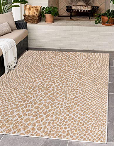 Unique Loom Jill Zarin Outdoor Collection Animal Print Area Rug (7' 10 x 10' 0 Rectangular, Dark Beige)