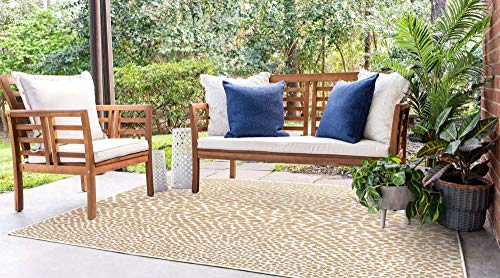 Unique Loom Jill Zarin Outdoor Collection Animal Print Area Rug (7' 10 x 10' 0 Rectangular, Dark Beige)