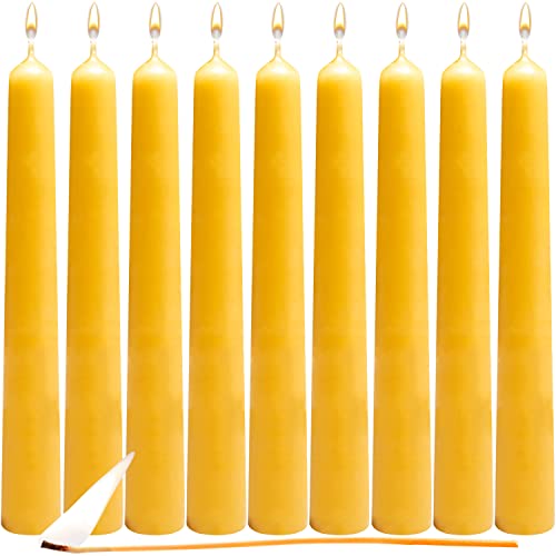 Beeswax Taper Candles 100% Natural Pure Refined Unscented and Decorative - with Chemical Free Cotton 12 Pack BOUNS Get a Free DRIPLESS Beeswax Lighter Wick Made in USA Since 1956 4 Hours