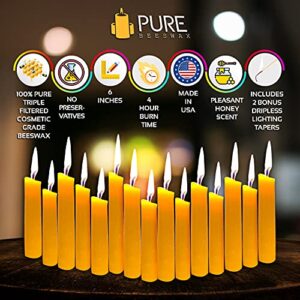 Beeswax Taper Candles 100% Natural Pure Refined Unscented and Decorative - with Chemical Free Cotton 12 Pack BOUNS Get a Free DRIPLESS Beeswax Lighter Wick Made in USA Since 1956 4 Hours