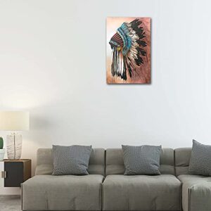 GUTTATY Native American Canvas Wall Art - American Indian Chief Headdress Feathered Art Canvas Prints for Wall Decor, Large Framed Artwork for Living Room Bedroom Ready to Hang (12W x18H)