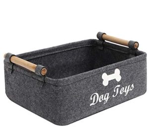 geyecete dog toys storage bins – with wooden handle,decorative basket rectangular soft felt storage bin organizer basket pet supplies storage basket/bin kids toy chest storage trunk(dog-grey)