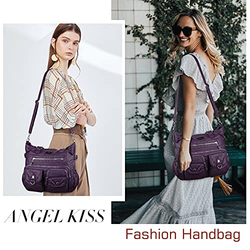 Angelkiss Purses and Handbag for Women Soft PU Leather Shoulder Handbag Hobo Bags Satchel Shoulder Bags Ladies Tote Crossbody Travel Bag PURPLE