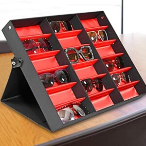 Home-X 18-Slot Standing Glasses Organizer, Glasses Holder, Commercial Sunglasses and Eyewear Display, Collectables Storage Box, Travel Display Case, 18 ¾" L x 15" W x 2 ¼" H, Red