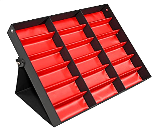 Home-X 18-Slot Standing Glasses Organizer, Glasses Holder, Commercial Sunglasses and Eyewear Display, Collectables Storage Box, Travel Display Case, 18 ¾" L x 15" W x 2 ¼" H, Red