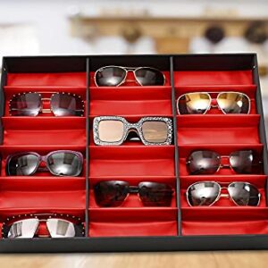 Home-X 18-Slot Standing Glasses Organizer, Glasses Holder, Commercial Sunglasses and Eyewear Display, Collectables Storage Box, Travel Display Case, 18 ¾" L x 15" W x 2 ¼" H, Red