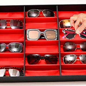 Home-X 18-Slot Standing Glasses Organizer, Glasses Holder, Commercial Sunglasses and Eyewear Display, Collectables Storage Box, Travel Display Case, 18 ¾" L x 15" W x 2 ¼" H, Red